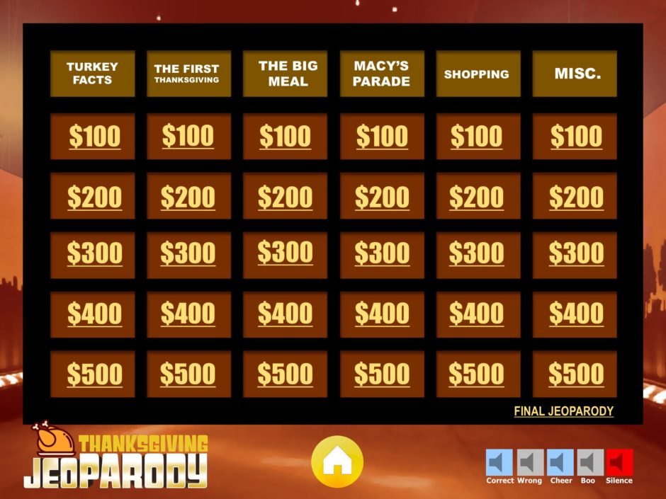 Thanksgiving Jeopardy Trivia Powerpoint Game | Youth Downloads